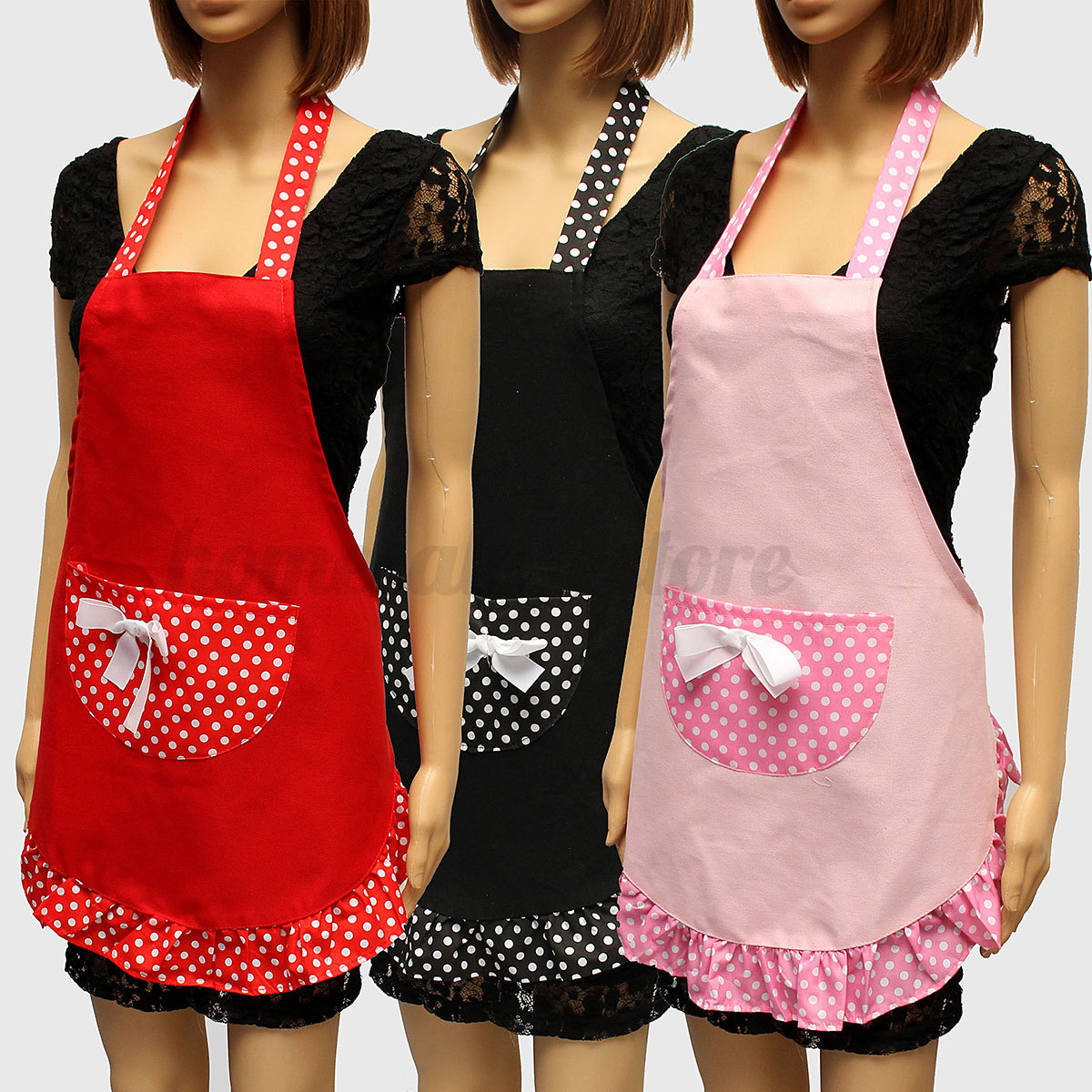 Girl Women Bowknot Cooking Kitchen Restaurant Bib Apron With Pocket