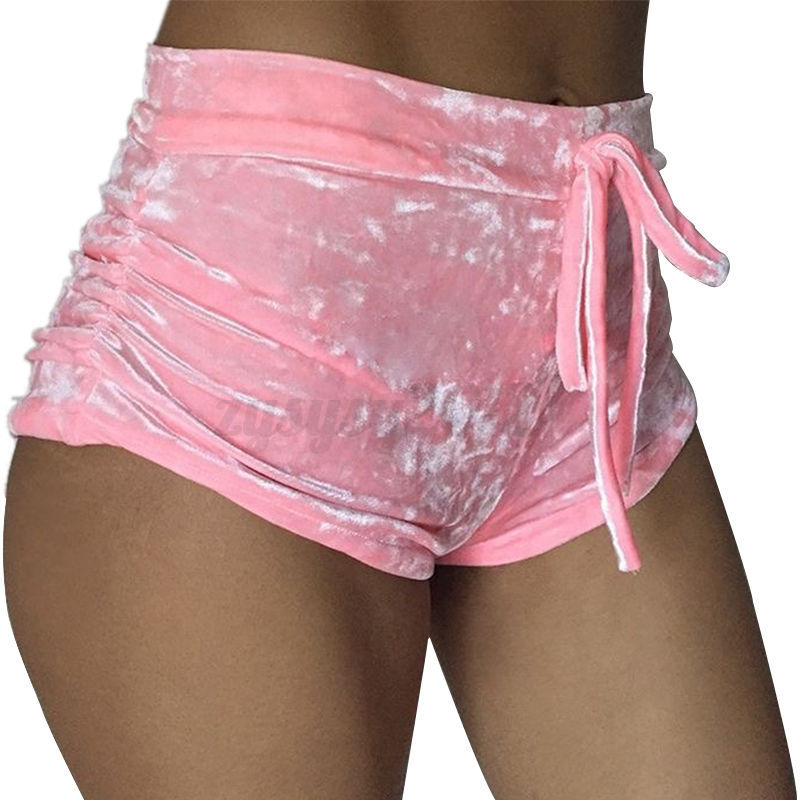 Uk Hots Womens Casual Crushed Velvet High Waist Pants Drawstring